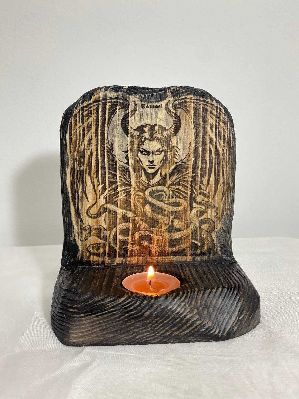 Samael Samael altar Samael statue Occult art Occult decor Wooden candl ...