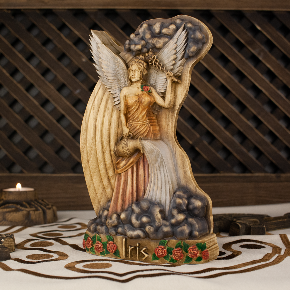 Iris Greek goddess statue, Greek sculpture Greek mythology Wooden stat ...