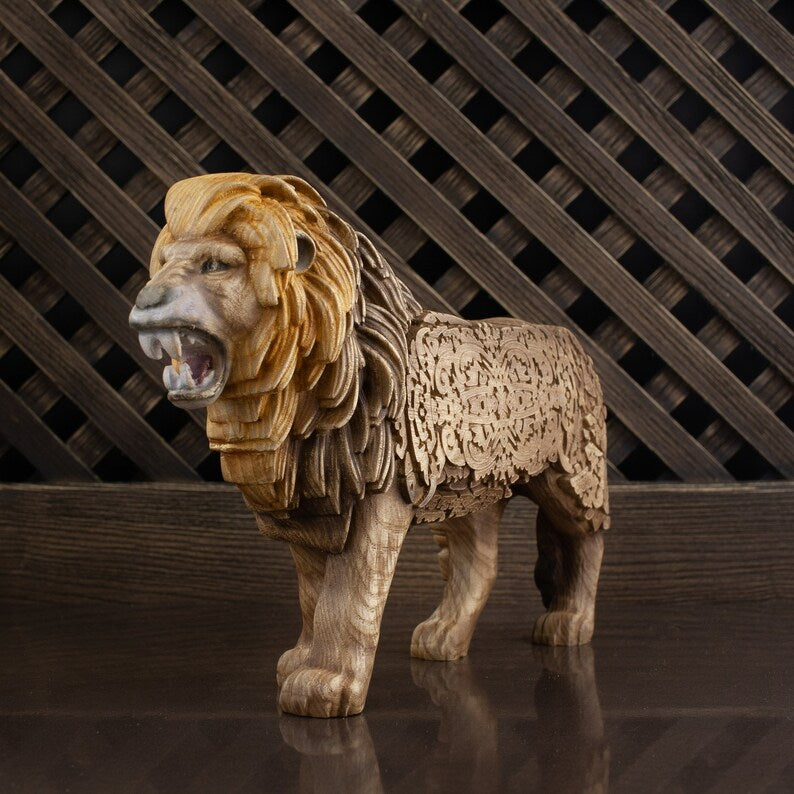 Wooden Lion Sculpture - Simba King Safari Statue – Art Carving Shop