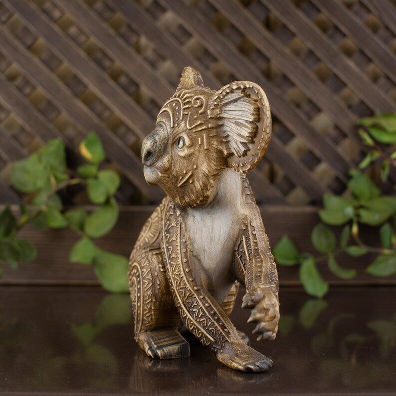 Unique Wooden Koala Statue - Handcrafted Australian Marsupial Decor ...