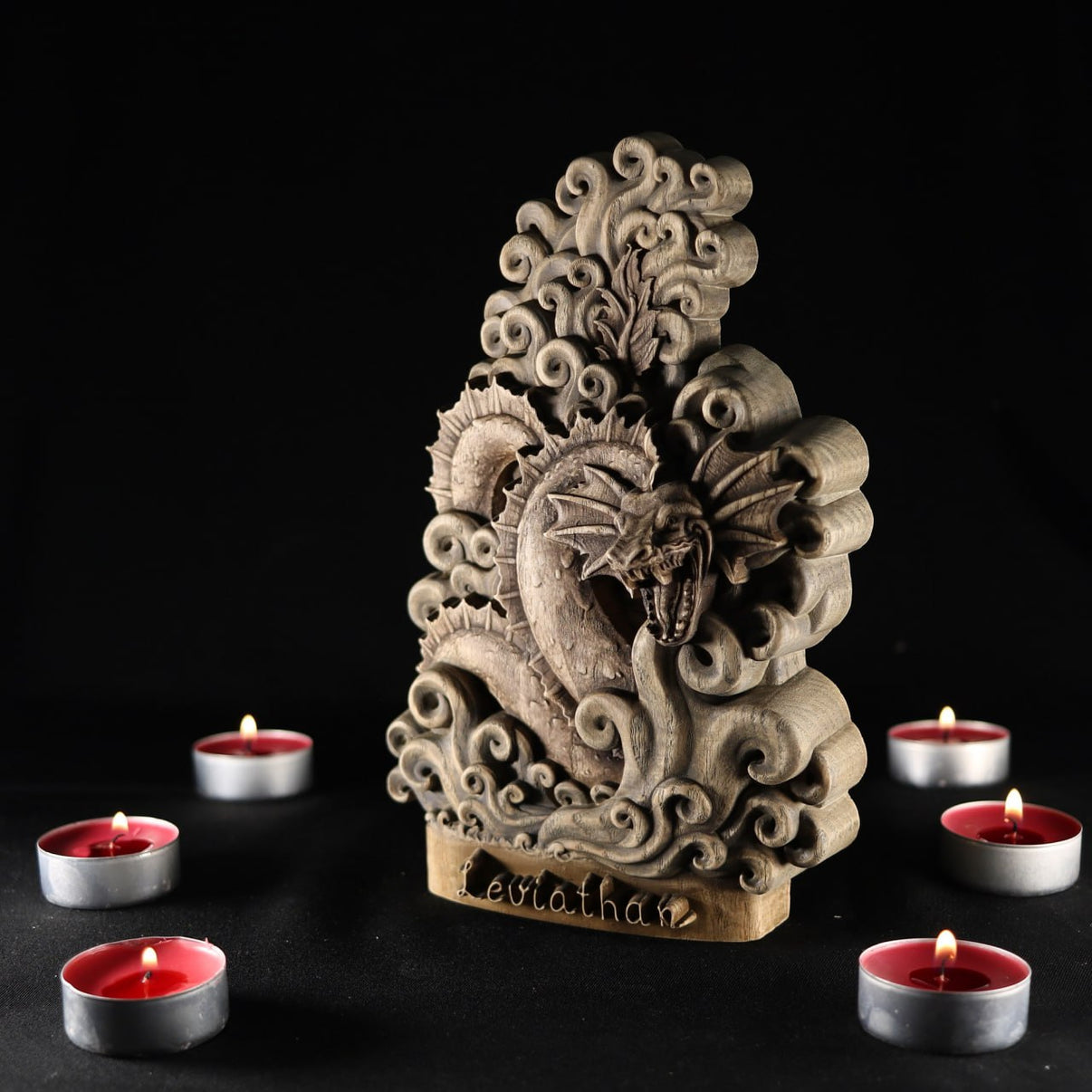 Wooden Leviathan Statue: Handcrafted Mythological Dragon Sculpture ...