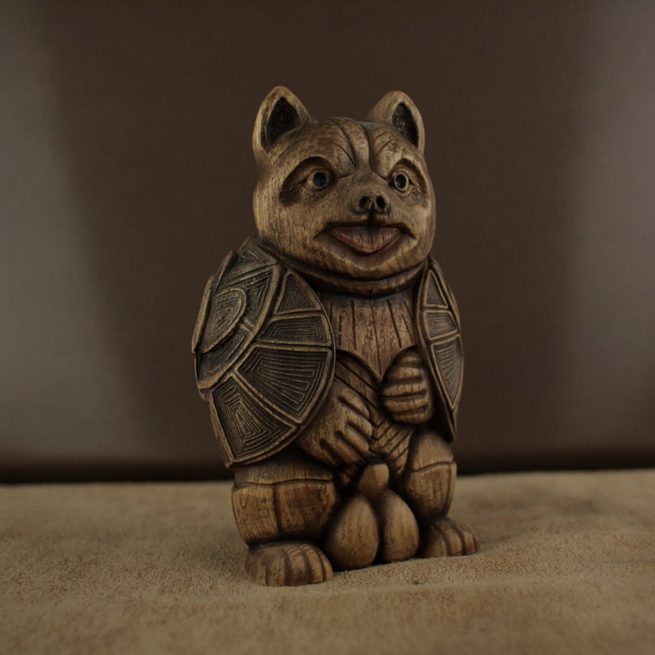 Tanuki Statue - A Charming Wooden Carved Symbol of Luck and Happiness ...