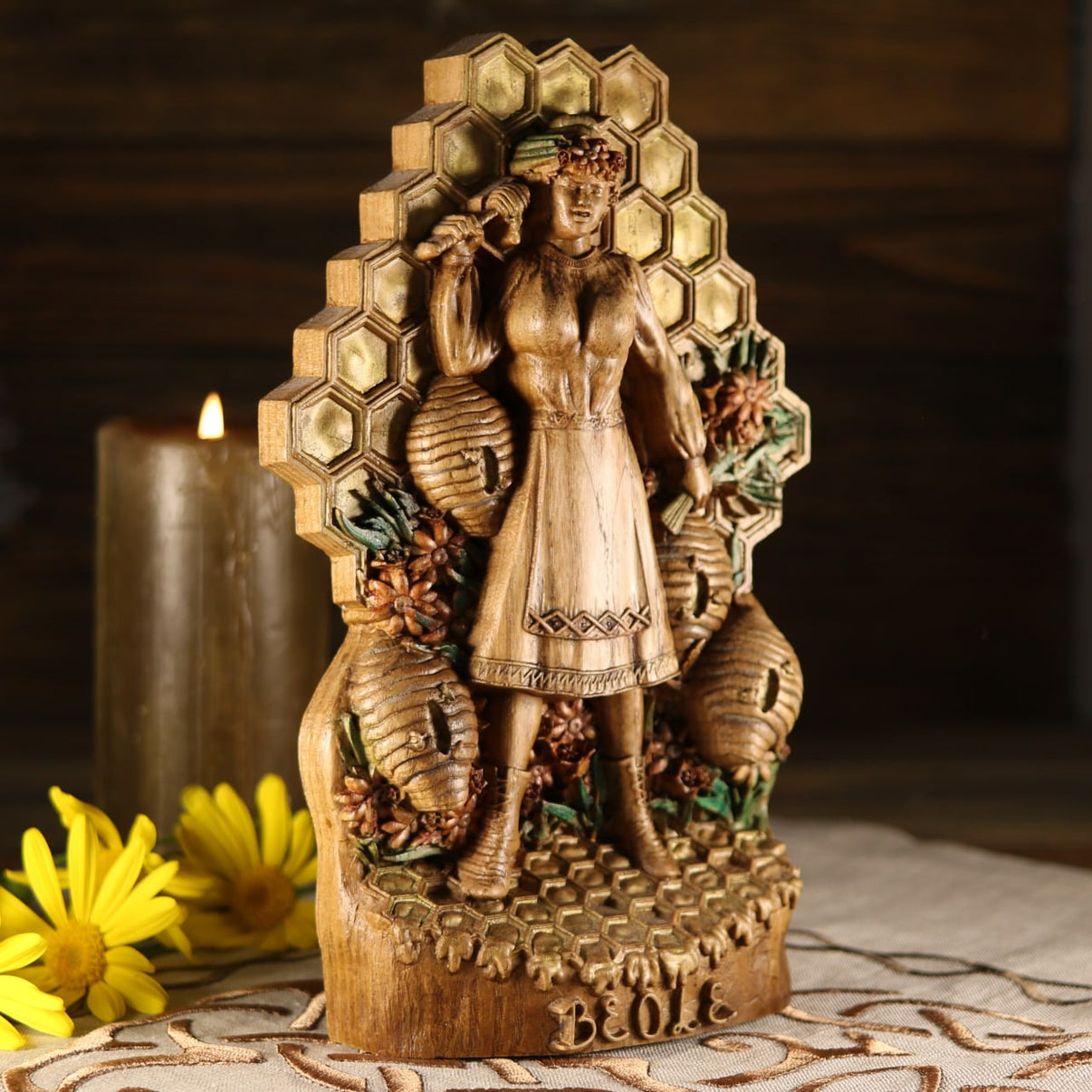 Béole Bee Norse Bees Goddess Statue - Wooden Sculpture – Art Carving Shop