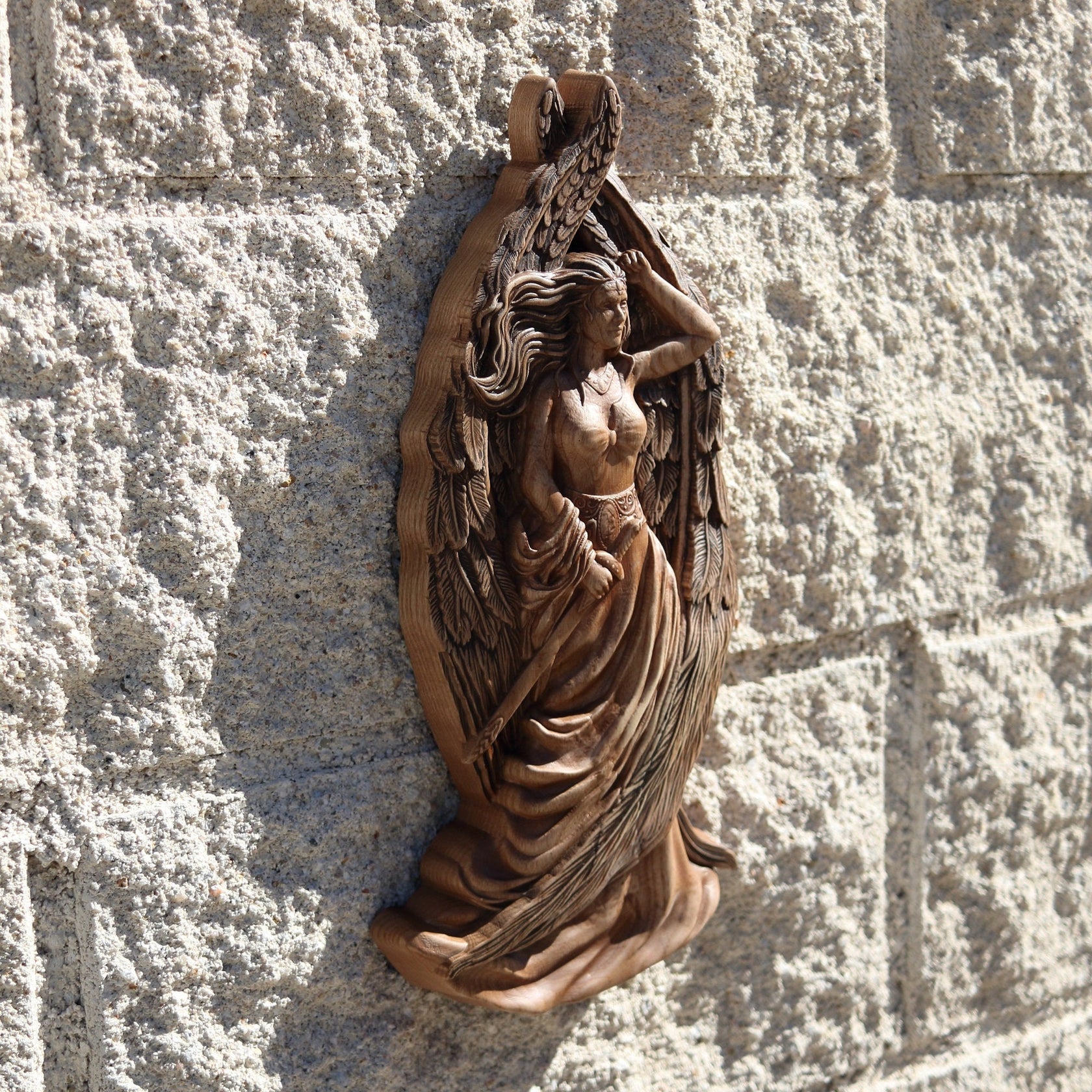 Freya Wall Plaque | Hand-Carved Norse Goddess Wood Art – Art Carving Shop