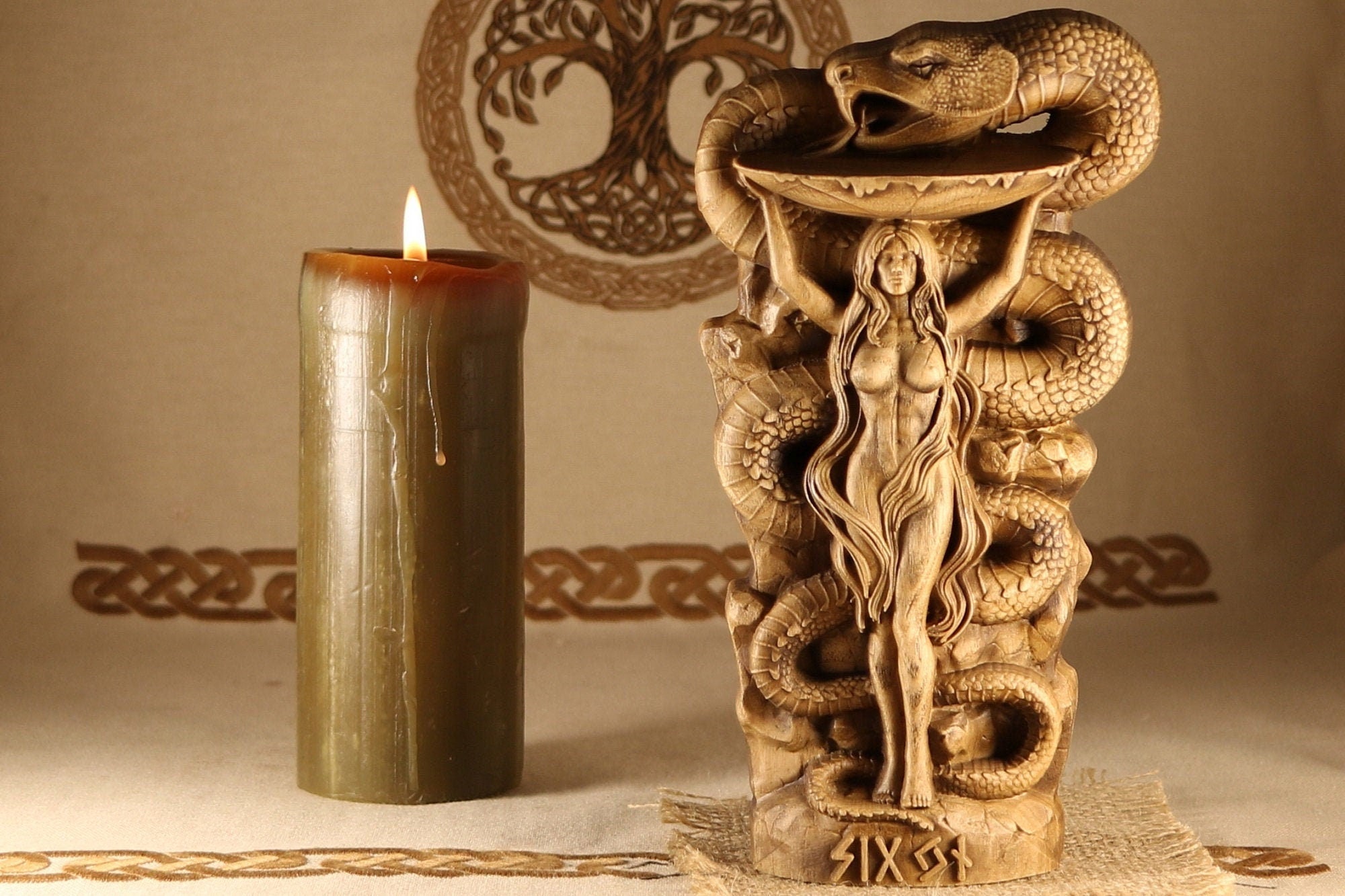 Sigyn Scandinavian Decor - Wooden Statue Norse Mythology – Art Carving Shop