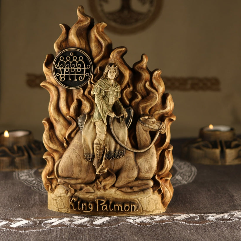 Wooden King Paimon Statue - Lucifer Altar, Occult Sculpture – Art Carving Shop