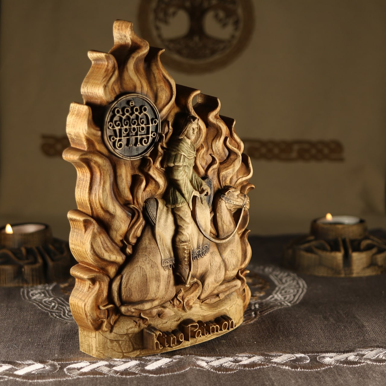 King Paimon WoodenmStatue Lucifer Altar Occult Sculpture – Art Carving Shop