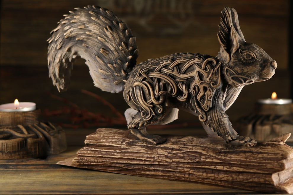 Ratatoskr Wooden Statue | Hand-Carved Norse Squirrel of Yggdrasil ...