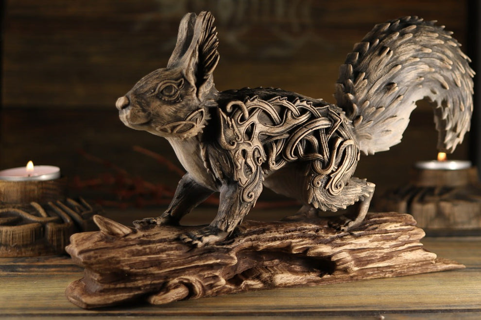 Ratatoskr Wooden Statue | Hand-Carved Norse Squirrel of Yggdrasil ...